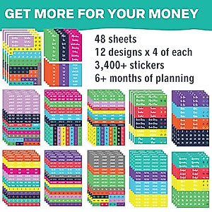 Practical Planner Stickers - Value Pack 48 Sheets, 6 Months of Aesthetic Agenda Stickers for Weekly Planner, Bullet Dot Journal - Planning, Goals, Fitness, Habit Tracking, Days