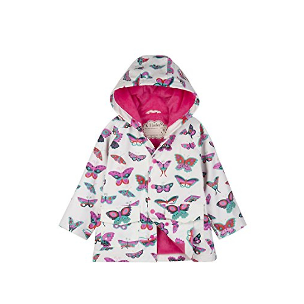 Hatley Girls' Little Button-Up Printed Rain Jacket, Groovy Butterflies, 2 Years