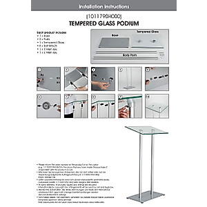 M&T Displays Tempered Clear Glass Conference Podium Stand Silver Aluminum Body and Base 43.9 Inch Height Floor Standing Lectern Pulpit Desk for Classroom Church