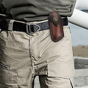 4'' Pocket Knife Sheath, Portable Leather Knife Holster with Belt Hanging Hole Design for Camping Hunting Jungle Exploration