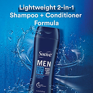 Suave Men Shampoo and Conditioner 2 in 1 Ocean Charge – Vitamin & Moisture-Rich Mens Shampoo and Conditioner Set in One Recyclable Bottle, Fresh, Clean Scent, 12.6 Oz Ea (Pack of 2)