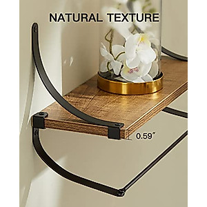 AMADA HOMEFURNISHING Floating Shelves Wall Mounted, AMFS07 Black with Invisible Brackets & AMFS20N Rustic Brown with Towel Bar