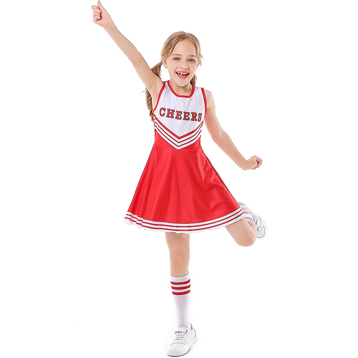 Hotfiary Cheerleader Costume for Girls Toddler Halloween Cheerleading Outfit for Dress Up Party Birthday Gift 3-12 Year