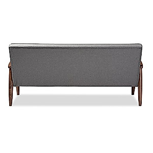 Baxton Studio Sorrento Mid-Century Retro Modern Fabric Upholstered Wooden 3-Seater Sofa, Grey 70.59 x 29.45 x 32.96
