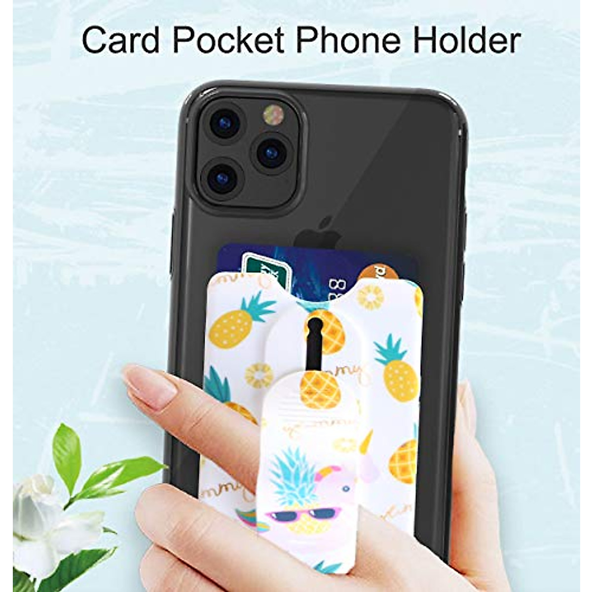 CHEAP SUNDAY Detachable Cell Phone Wallet Mobile Phone Kickstand Finger Grip Stand, Selfie and Hand-Free Wireless Charging Compatible for iPhone and Smartphones (Pineapple)