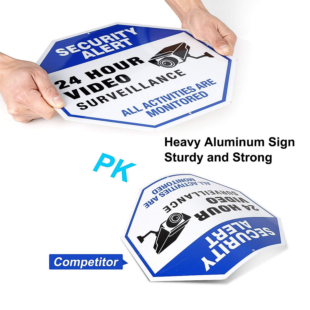 Video Surveillance Signs Outdoor - 10" x 10" Aluminum Rust Free Security Signs for Property, Metal Warning Sign for Home Business CCTV Security Camera - 2 Pack/Blue