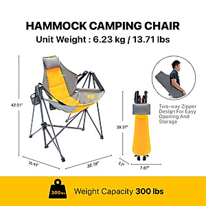 Stream Design Portable Swing Hammock Chair | Foldable Recliner Rocking Lounger with Headrest and Drink Holder | For Outdoor & Sports, Beach, Lawn, Hunting, Tailgating, Fishing | Supports 300 Lbs