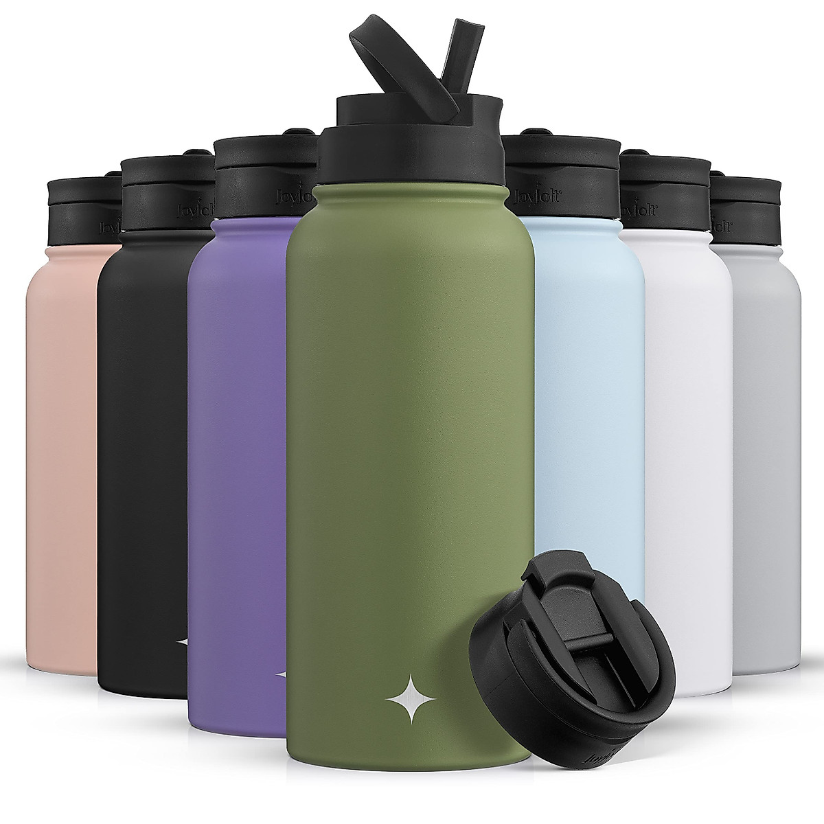 JoyJolt Triple Insulated Water Bottle with Straw Lid AND Flip Lid! 32oz Large Water Bottle, 12 Hour Hot/Cold Vacuum Insulated Stainless Steel Bottle. BPA-Free Leakproof Water Bottles - Thermos Bottle