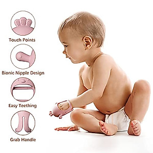 Silicone Baby Teether Toy .Dust-Proof Infants Chew Toys & Soothing Pacifier 2-in-1，Anti-Dropping Silicone Baby Wrist Teether Soothing Pacifier(1 Packs) Beige