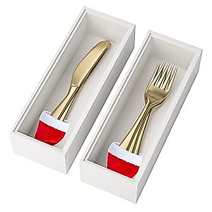 Lixple Utensil Organizer Silverware Drawer Organizer - Set of 2, Stackable Kitchen Organization, Bamboo Storage Box Tray for Kitchen Gadgets Bathroom Countertop (White)