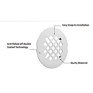 Artiwell 4-1/4” OD Snap-in Shower Drain Cover, Round Shower Drain Strainer Grid, Replacement Cover, Designed for Long-Lasting(Chrome Plated)