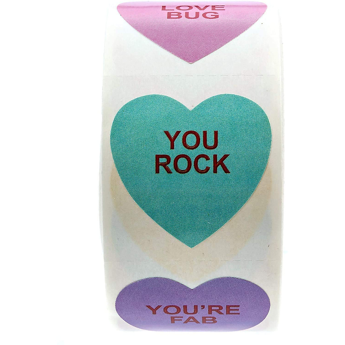 Valentine Candy Hearts Stickers / 500 Valentine's Day Labels / 1 1/8" Heart Envelope Seals