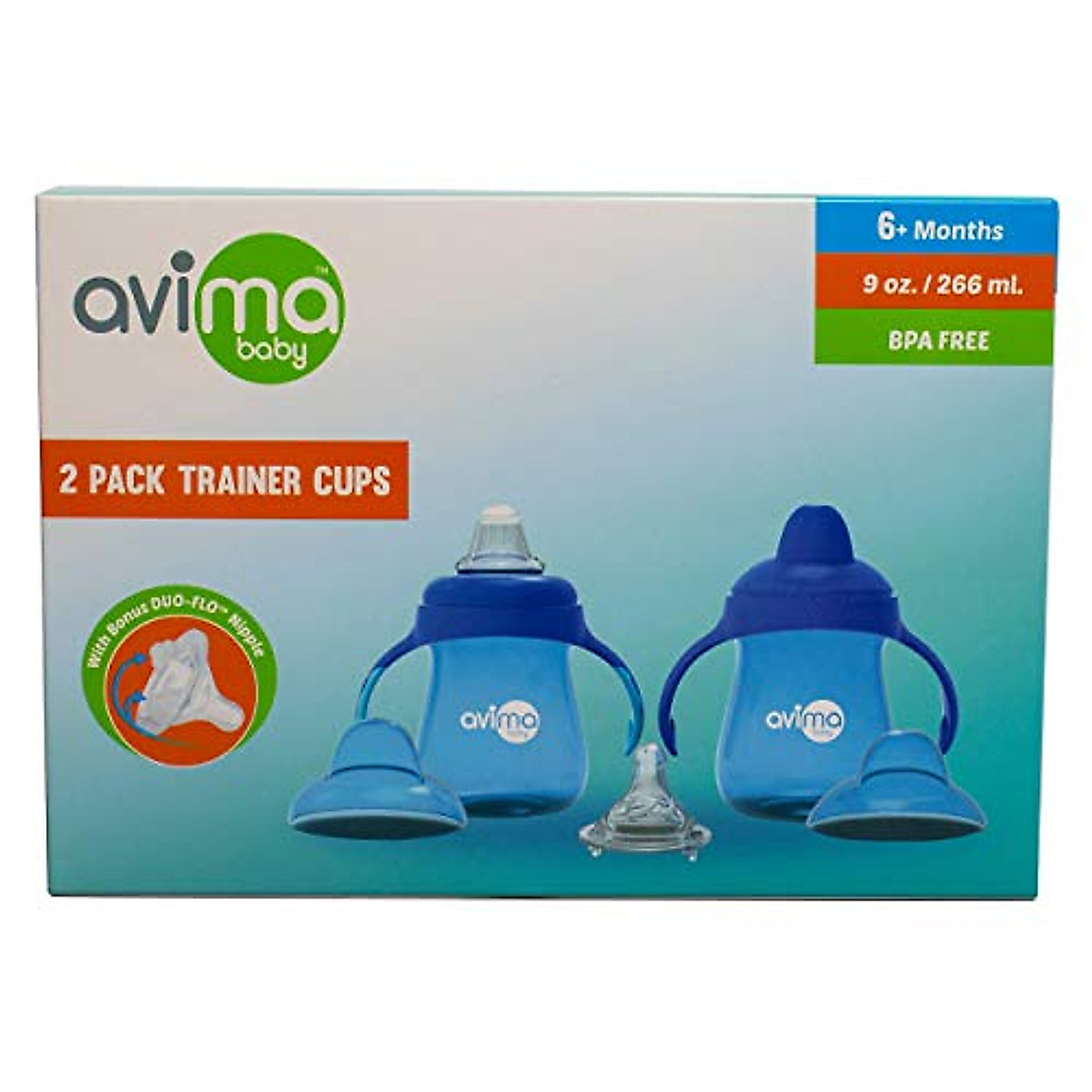 Avima Baby 9 oz Trainer Sippy Cups, Blue (Set of 2)