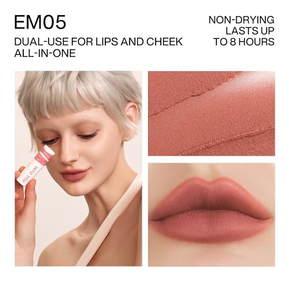 INTO YOU Matte Lipstick Lip Mud, Waterproof Long Lasting Smudge Proof Velvet Lip Stains, Multi-Purpose for Lip and Cheek, Non-Stick Cup Not Fade Lip Gloss Makeup Cosmetics Official Directly (EM05)