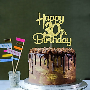 Sotpot Happy 30th Birthday Cake Topper Gold Glitter 30th Cake Toppers 30 Birthday Cake Decorations Cheers to 30 Fabulous Party Cake Picks - 1 Pack