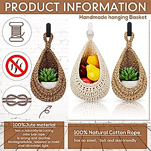 Honeydak Hanging Wall Basket Teardrop Baskets Onion Coat Bohemian Storage Fruit Hooks for Kitchen Home Restaurant Garlic Vegetable Planters, 3 Sizes (Light Linen)