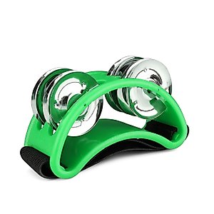 Flexzion Foot Tambourine Percussion with Double Row Steel Jingles - Foot Shaker Musical Instrument Drum Party Shoes Gift Singer Vocalists Cajon & Guitar Players (Green)