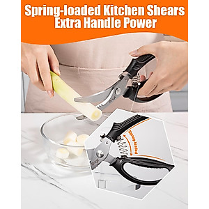 Brigii Kitchen Shears, Stainless Steel Heavy Duty Poultry Shears, Multi-Purpose Kitchen Scissors for Cutting Chicken, Fish, Seafood, and Vegetables, Spring Loaded-Black