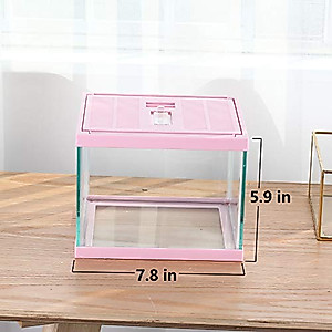 crapelles Reptile Tank Color Pink Spider Terrarium Container Tarantula Box cage Gecko Habitat Insect Enclosure Frog Carrier Tortoise Snail Container Fish Bowl Hermit Crab House Cricket breeding Box