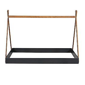 Harper & Bright Designs Full Size Teepee Bed for Kids,Full Floor Bed Frame with Triangle Structure,Wood Montessori Floor Bed for Girls Boys Bedroom Furniture,Black+Brown