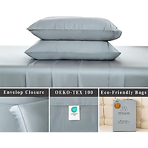 MEISHANG Bamboo Viscose Sheet Set Queen Size - 100% Pure Organic Viscose - 400TC Bamboo Viscose Cooling Bed Sheets Set - Fit 16 Inch Deep Pocket - 4 Piece Set Silky Soft Luxury - Queen, Light Gray