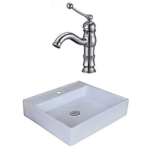 Royal Purple Bath Kitchen RPBK-18011 17" W x 17" D Square Vessel Set with Single Hole CUPC Faucet, White