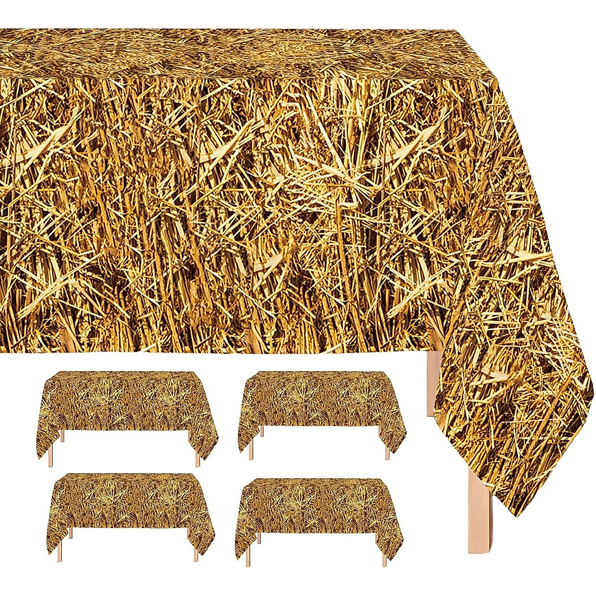 Oojami 4 Pack Straw Table Cover Western Birthday Theme Tablecloth Large Size 54" x 108" Ideal for Cowboy Theme Party, Hawaiian Luau, Carnivals, Farm Theme Birthdays, Pumpkin Patch, Hay Bales
