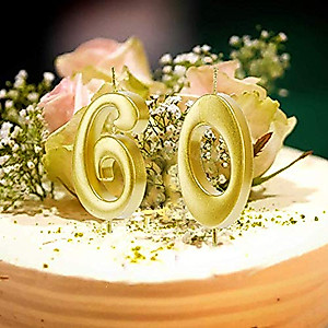Bailym Gold 60th Birthday Candles,Number 60 Cake Topper for Party Decoration