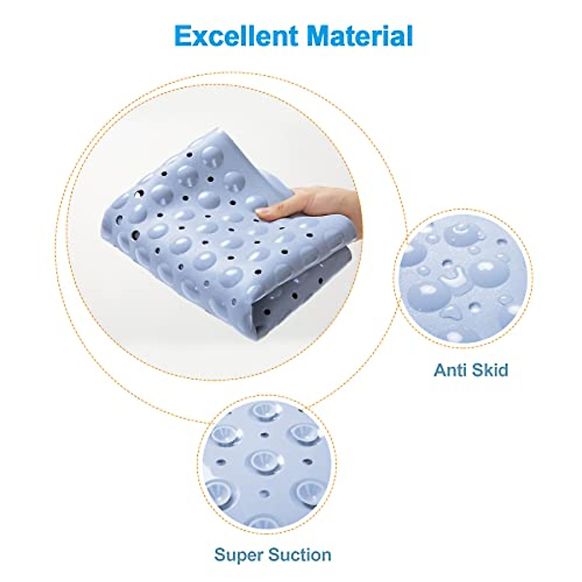 AmazerBath Baby Blue Bathtub Mat Non Slip Bath Mat for Tub, 40 x 16 Inches Bath & Shower Safety Mats with Suction Cups and Drain Holes, Extra Large Shower Mat