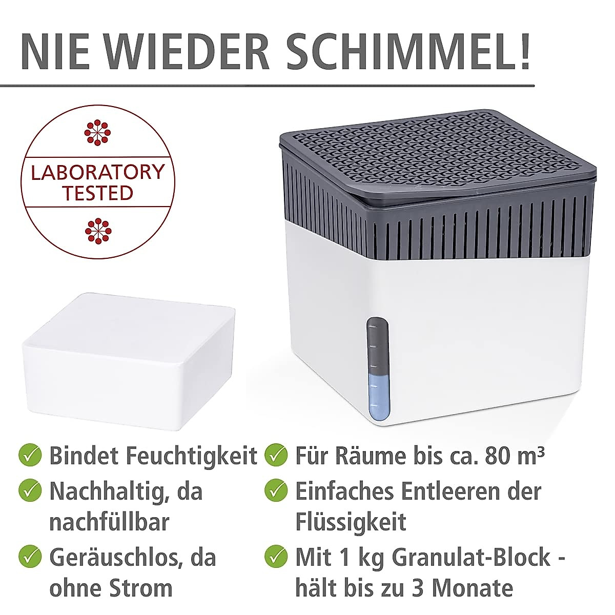 WENKO Cube Refill for Dehumidifier, Humidity and Moisture Absorber for Bathroom, Bedroom, Garage, Closet, 2800 Cubic Feet of Reach, 2.2lbs, 4.72 x 1.97 x 4.72 inch, Large, White