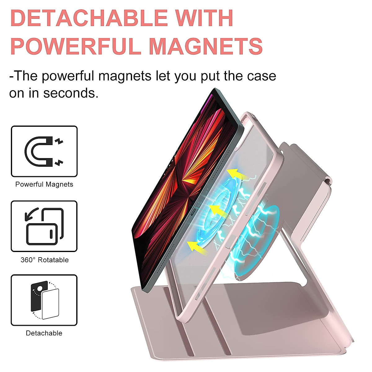 Case for iPad Pro 11 2022/2021/2020/2018 Gen 1st/2nd/3rd/4th,360 Rotatable with Powerful Magnet,2 in 1 Detachable Clear Case and Washable Semi-Silicone Protective Cover Smart Folio Support Pen Charger