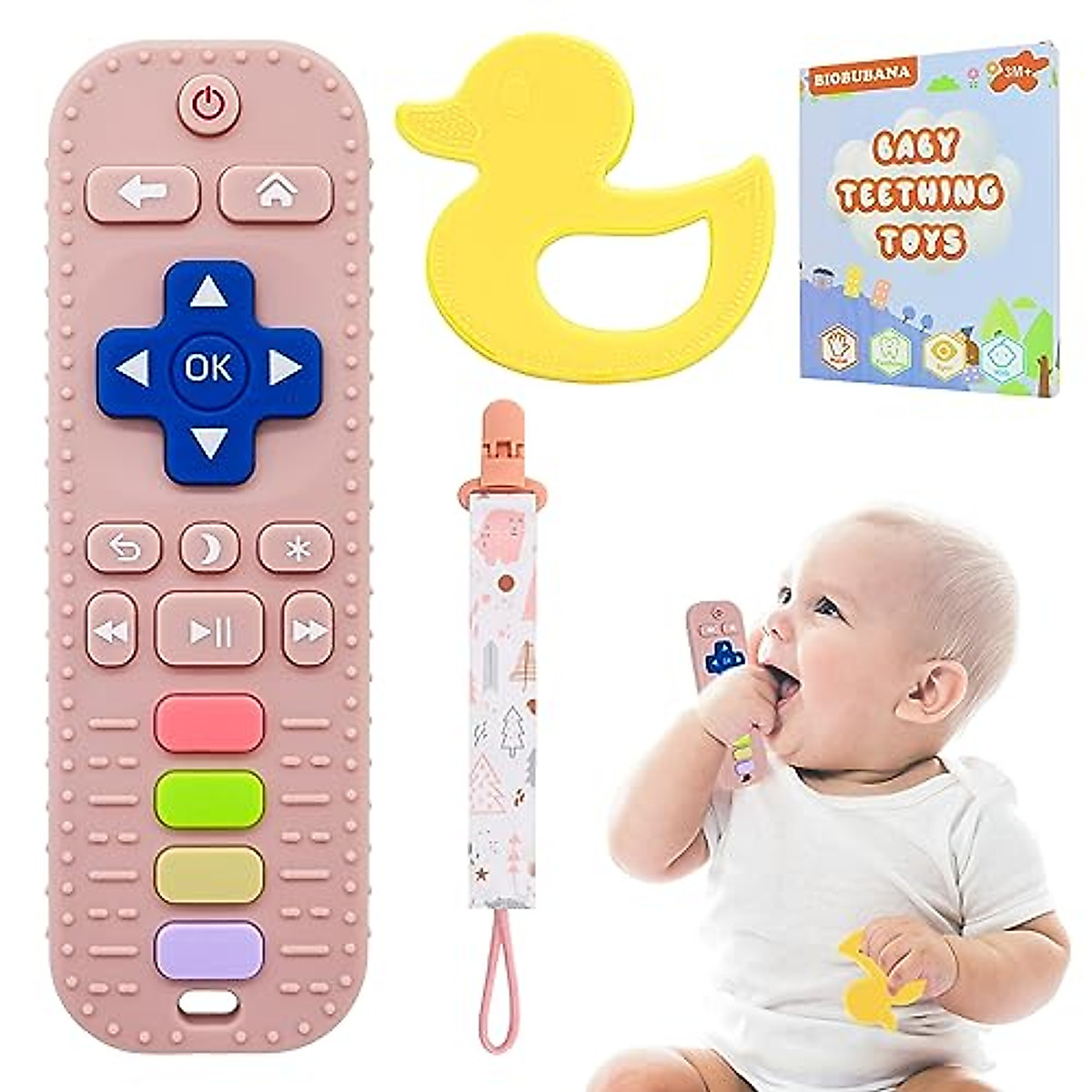 2 PCS Baby Teething Toys, Baby Teethers Set for 0-6, 3-6 Months & 6-12 Months, Remote Control Shape Teether, Duck Shape Teether, Baby Chew Toys Set, Baby Essentials, Infant Toys, Gift for Mum-to-Be