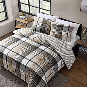 Eddie Bauer - King Duvet Cover Set, Reversible Microsuede Bedding Set with Matching Shams, Casual Home Decor (Normandy Plaid Black, King)