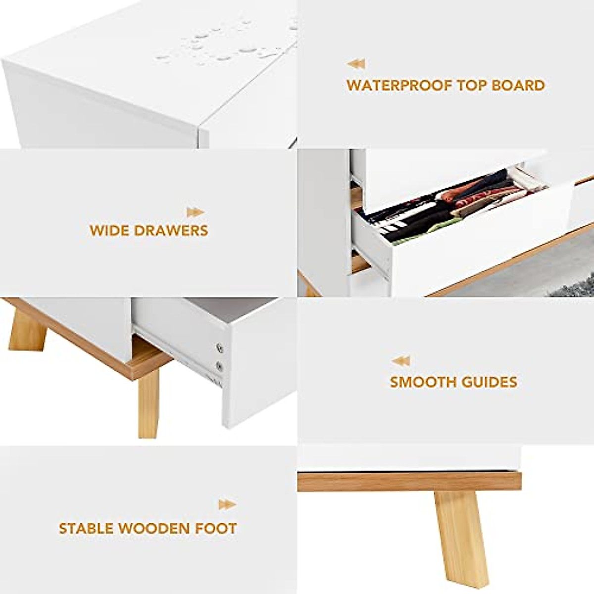 DHMAKER White Dresser, 6 Drawer Modern Double Dresser, Wide Chest of Drawers, Wooden Storage Cabinet for Bedroom, Entryway, Living Room, Hallway