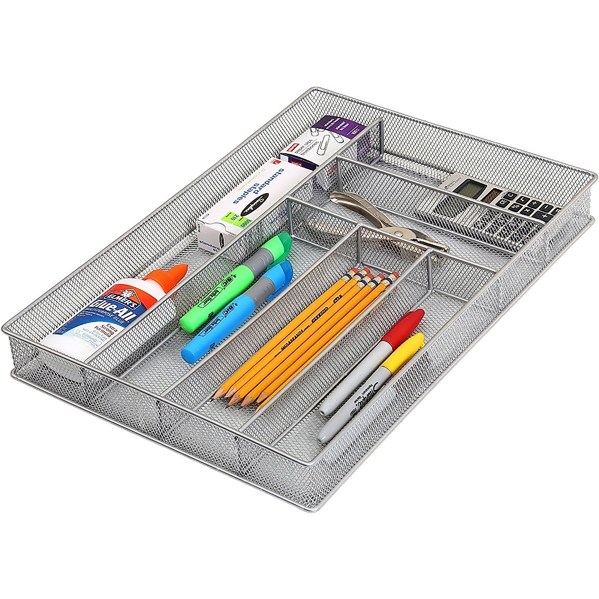 YBM Home Metal Silverware Organizer for In-Drawer Cutlery Storage, 6 Compartment Mesh Cutlery Flatware Tray Sorts Kitchen Utensils, Great for Office Supplies 1132s