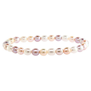 AAAA 6-6.5mm White, Natural Pink, & Natural Peach Colored Round Freshwater Cultured Pearl Bride & Bridesmaid Stetch Strand Bracelet- 7"