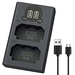 NP-FZ100 Camera Battery Charger, LP Dual USB Charger with LCD Display, Compatible with Sony A6600 A9 A9R A9S A9II A7C A7S A7SIII A7III A7RIII A7RIV A7IV Cameras, Charging Station for Sony NP-FZ100