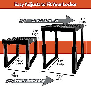 Piffny Locker Organizer Shelf， Adjustable Width and Height, Stackable, Ideal Locker Shelf for School, Office, Gym Lockers, or Even Kitchen Cabinets & Under Sink Organization (Black)