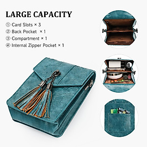 MEITRUE Women Phone Purse Bag Small Crossbody Bags Ladies Mini Cell phone Purse Wallet Tassels Embossed Bag for Girls (0-Peacock-blue)