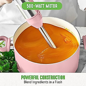 GreenLife Immersion Electric Handheld Stick Blender with Stainless Steel Blades, Whisk, Frother, Measuring Cup and Lid, Soups, Puree, Cake, Multi-Speed Control, Portable, Black