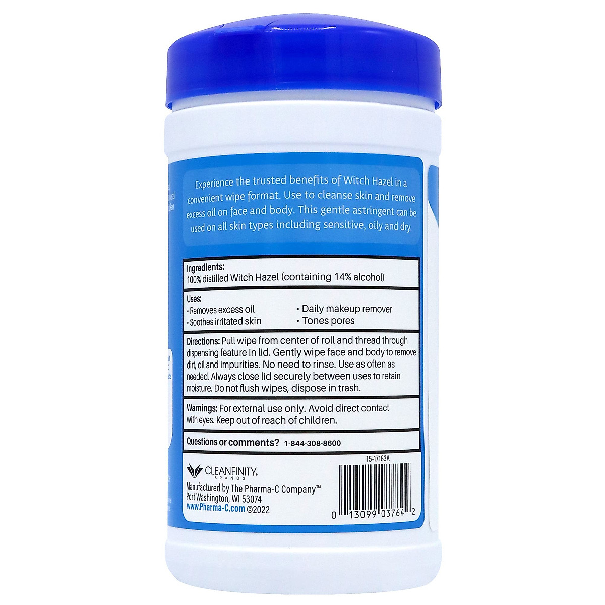 The Pharma-C Company Witch Hazel Wipes [40 Wipes] - Daily Toner & Astringent Cleansing Cloths For Face