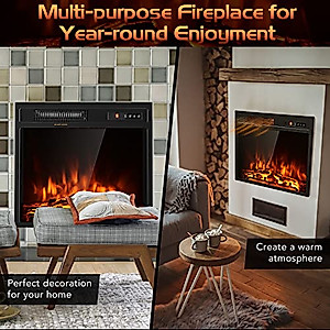 COSTWAY 18-Inch Electric Fireplace Inserts, 1500W Freestanding Recessed Fireplace Heater with Remote Control, Adjustable Flame Effect and Temperature, 9H Timer, Electric Fireplaces for Home Indoor Use