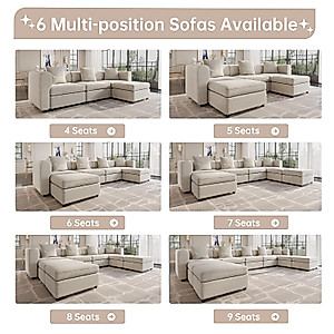 Guyii Velvet Sectional Sofa, Modern Oversized 9-Seater Sofa with 5 Pillows and Storage Footstool, Convertible Sofa with Cushions, U-Shaped Sofa for Living Room, Apartment, Home (9 Seat Sofa)