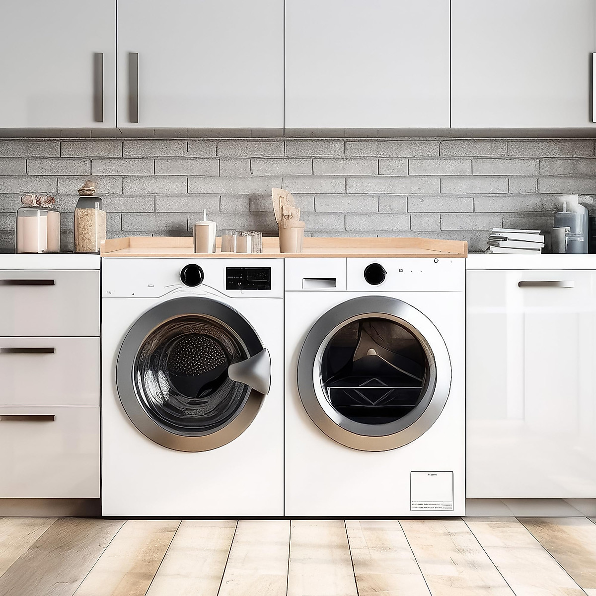 Life Finds Washer Dryer 54 inch Countertop with Safety Ledge for Laundry Room Organization, Light Wood, LF-WDCT1C