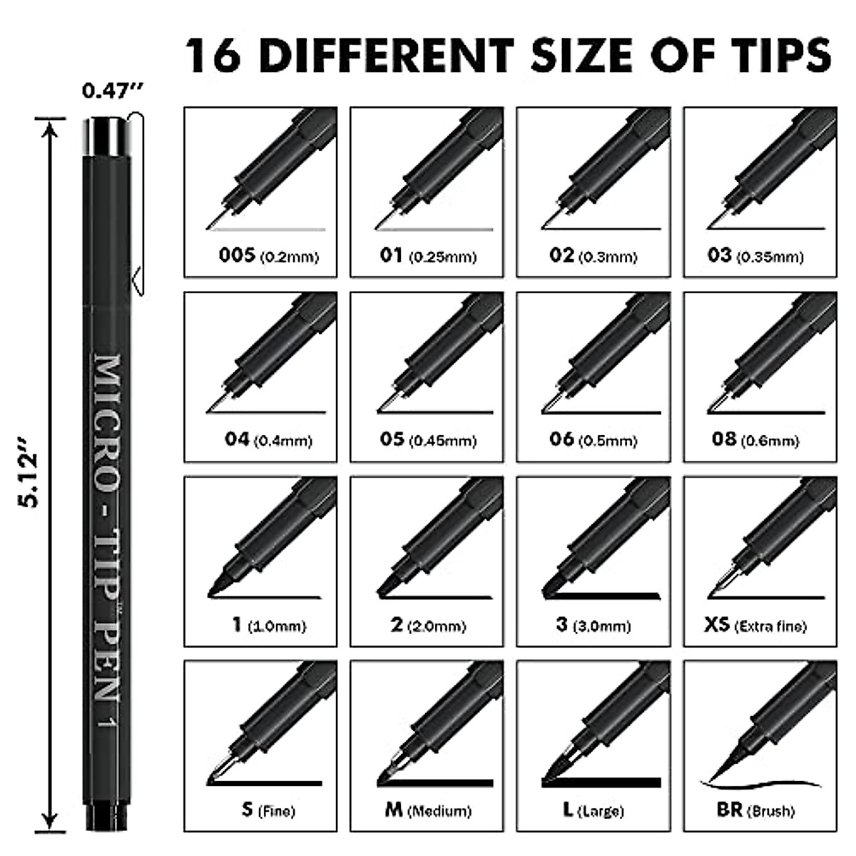 Vanstek 16 Pack Hand Lettering Pens, Calligraphy Pens Markers, Black Ink for Beginners Writing, Lettering, Bullet Dotted Journaling, Art Drawing, Signature, Illustrations and Office School Supplies