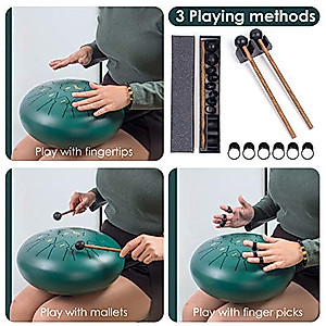 Steel Tongue Drum, Horse 12 Inch 13 Tones Tank Drum C Key Percussion Steel Drum Kit with Drum Mallets Note Stickers Finger Picks Mallet Bracket and Gig Bag…