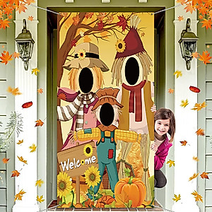 Thanksgiving Photography Backdrop Fall Thanksgiving Pumpkin Scarecrow Photo Background Autumn Harvest Decoration Children's Family Party Supplies with 6 m Rope (39in x 59in)