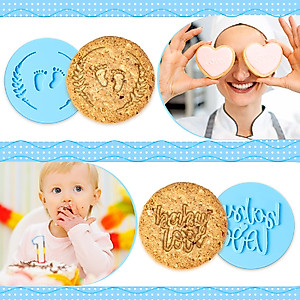 9 Pcs Baby Shower Fondant Embosser for Baby Boys 3D Design Light Blue Cookie Stamp for Baking Acrylic Fondant Stamp for Baby Shower Party Decorating Fondant Topper Icing Cake Cupcake Chocolate Biscuit