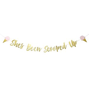 Personalized Shes Been Scooped Up Banner, Bridal Shower,Engagement, Bachelor Party Banner, Ice Cream Banner，Shes Been Scooped Gold Party Banner。