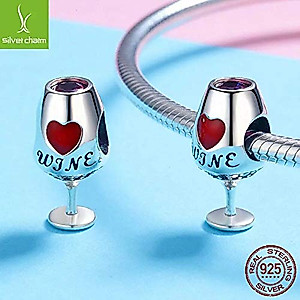 ABAOLA Cup Charm 925 Sterling Silver Charm Beads fit Pandora Bracelet & Necklace （3mm） (Red Heart & Wine Cup)